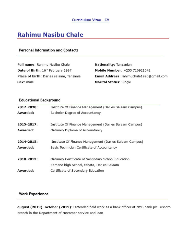 CV Raheem Degree | PDF | Tanzania