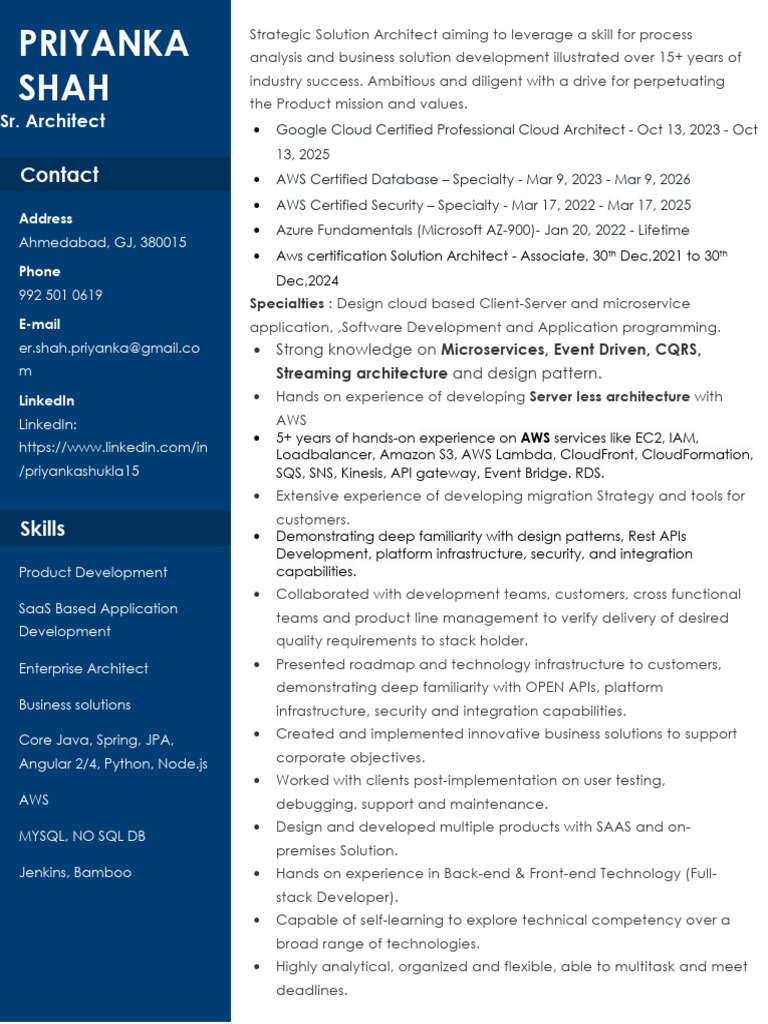 Priyanka Shah Resume 3 | PDF | Amazon Web Services | Databases