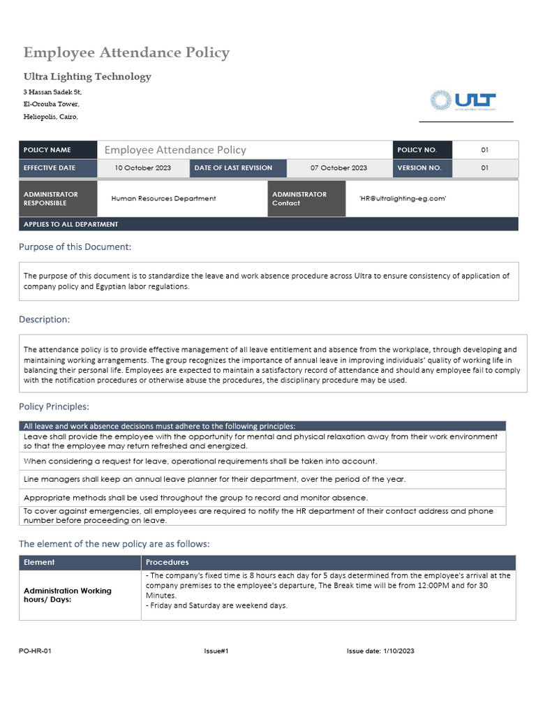 Attendance Policy (en) | PDF | Employment | Sick Leave