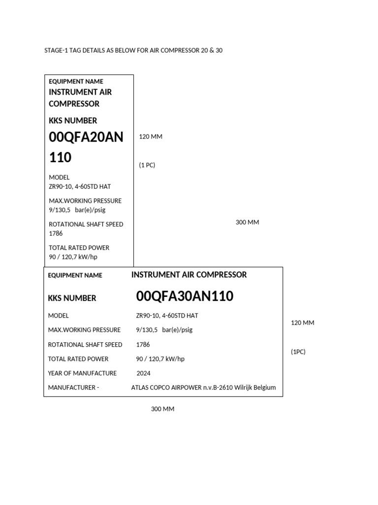 Stage-4 Compressor 20 & 30 KKS Plate | PDF