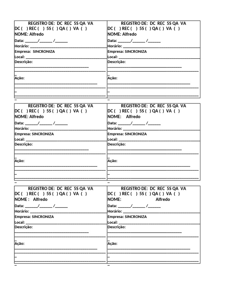 Modelo - Registro de Rec | PDF