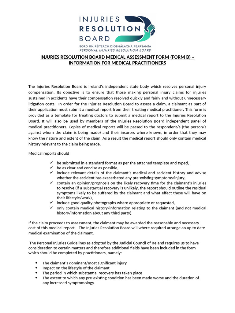 Medical Assessment Form for Injury Claims | PDF | Pain | Physician