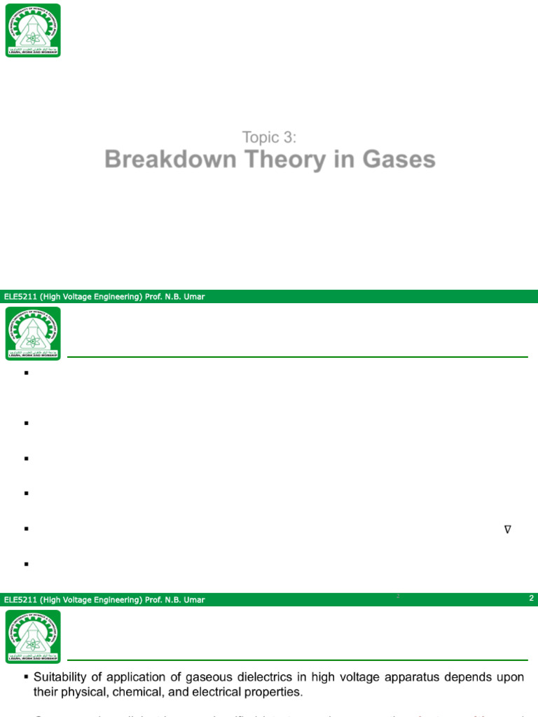 Gas Breakdown Theory in High Voltage Engineering | PDF | Ionization | Electrical Breakdown