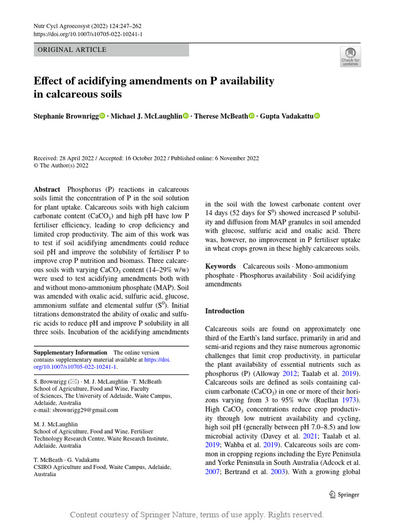 Effect of Acidifying Amendments On P Availability | PDF | Soil | Fertilizer