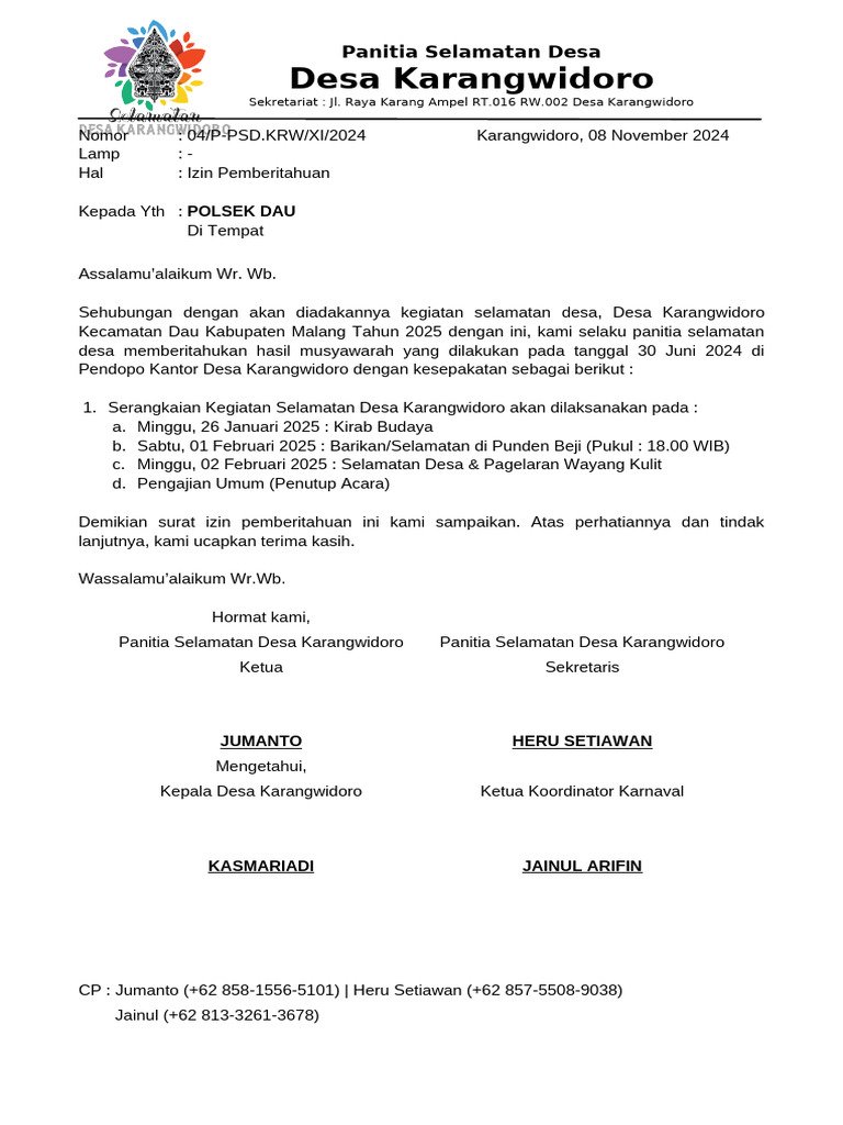 04-Surat Pemberitahuan Izin Selamatan Desa | PDF