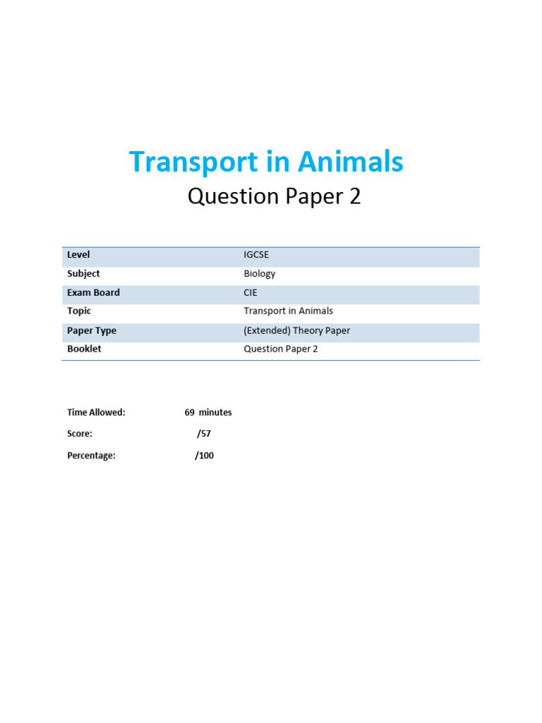 9.2 Transport in Animals Igcse Cie Biology Ext Theory QP | PDF | Artery ...