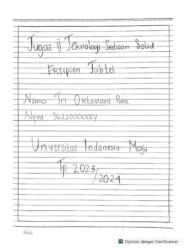Tri Oktaviani Putri (16220000007) - Tugas II Teknologi Sediaan Solid ...