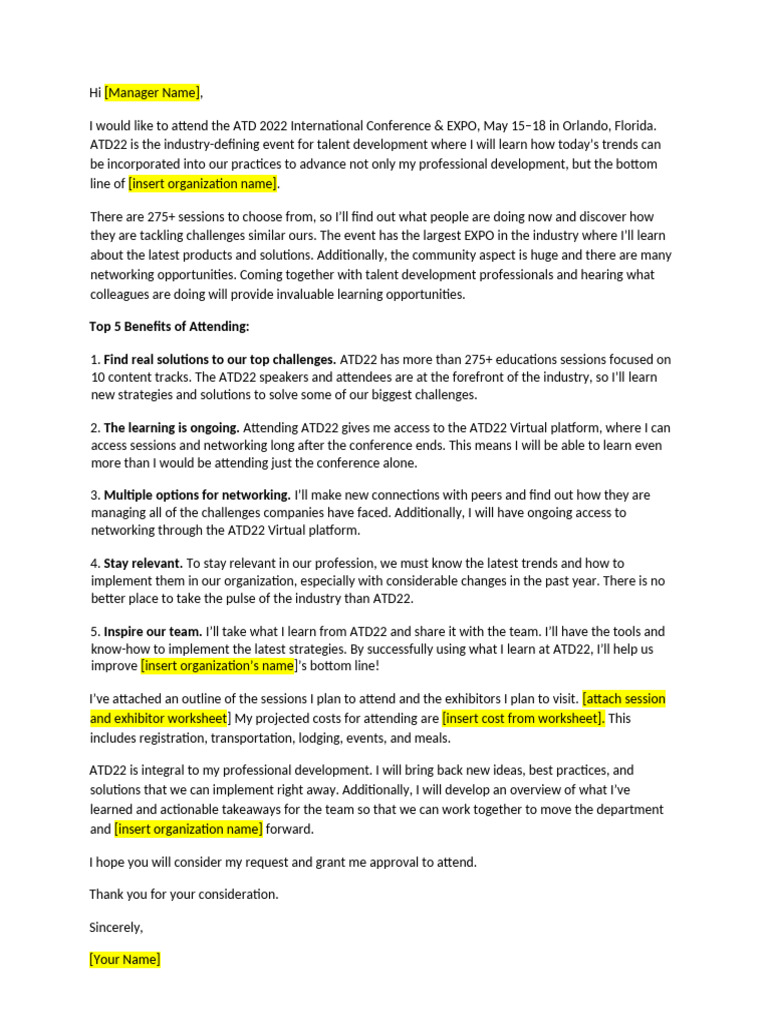 ATD 2022 Conference Attendance Request | PDF