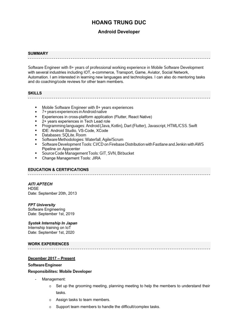 CV_DucHT11_Android | PDF | Android (Operating System) | Mobile App