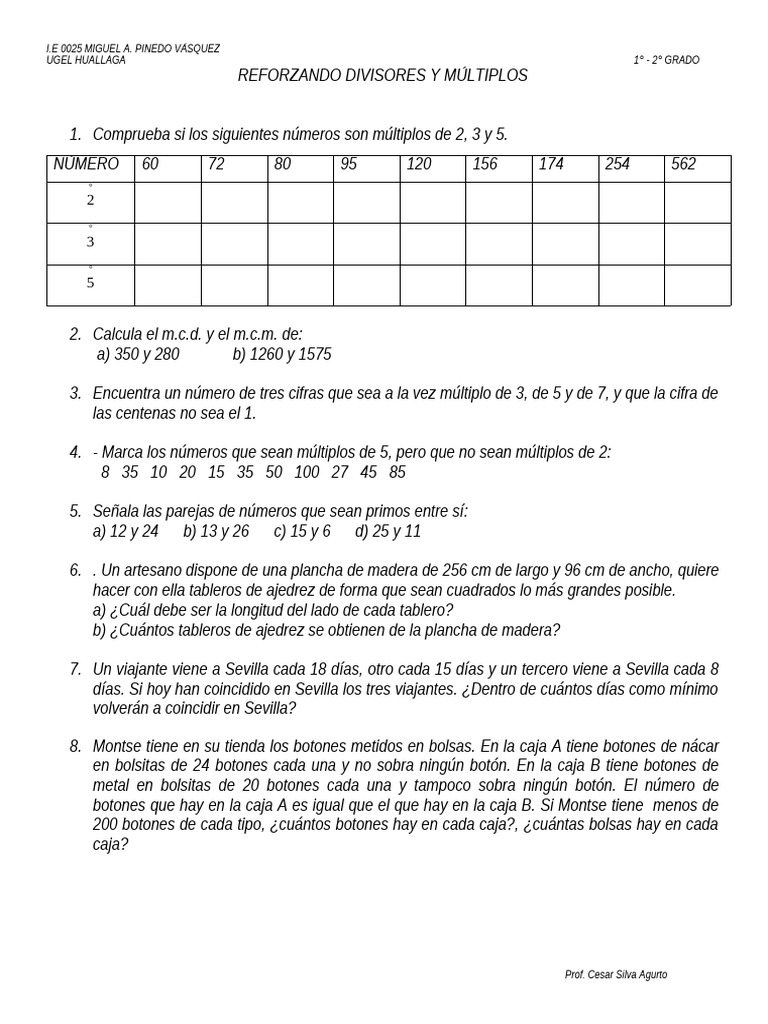 Múltiplos y Divisores en Matemáticas | PDF