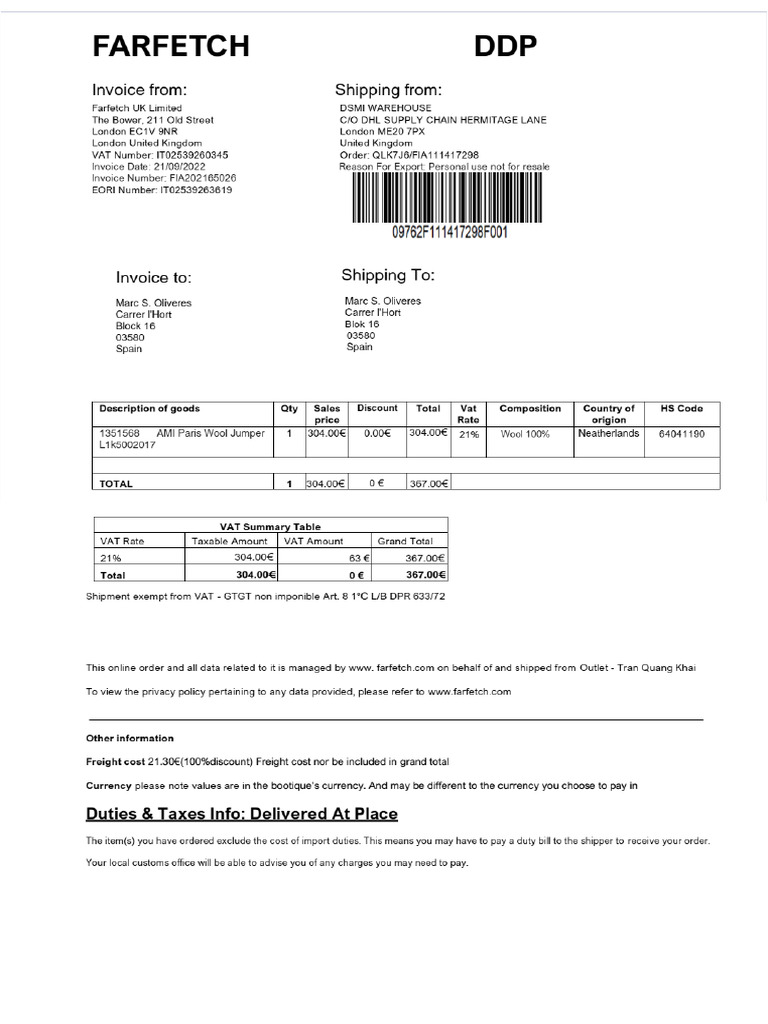 Factura Farfetch Ami | PDF