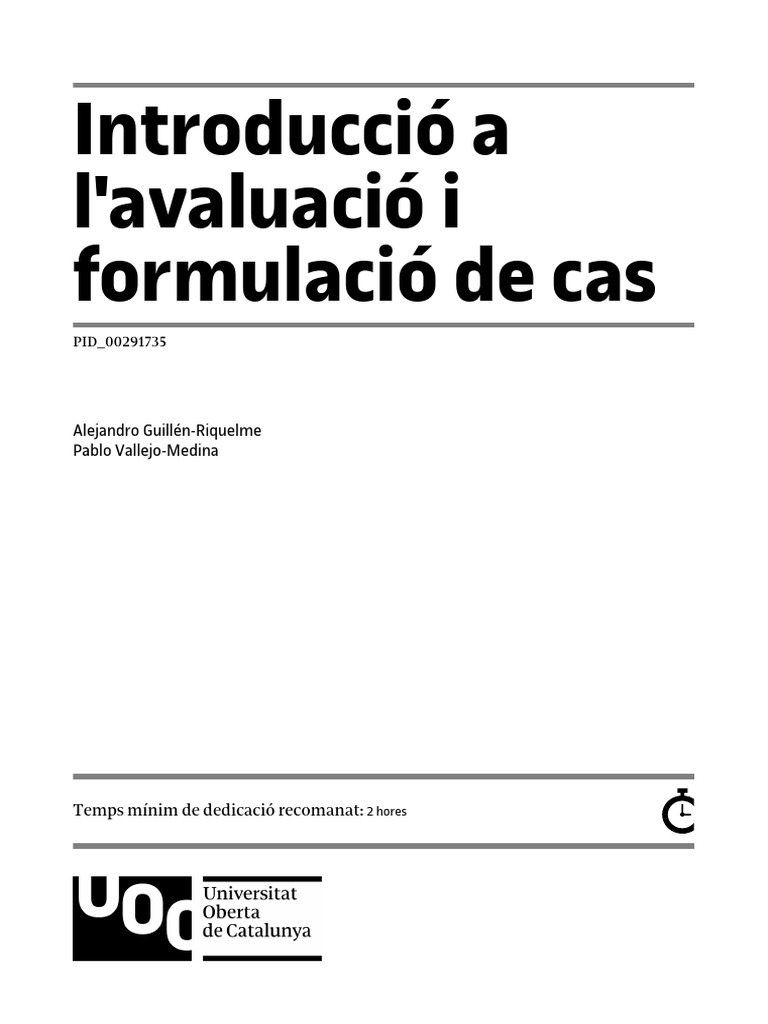 1 - Introduccio A L - Avaluacio I Formulacio Del Cas - Pid - 00291735 | PDF
