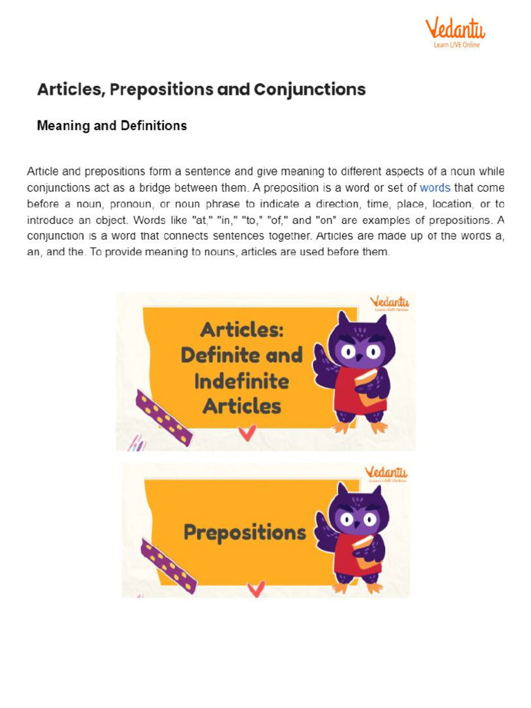 Articles, Prepositions and Conjunctions | PDF