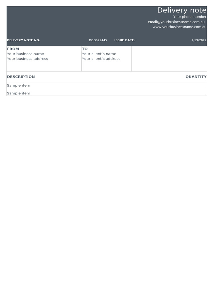 Modern Delivery Note Template | PDF