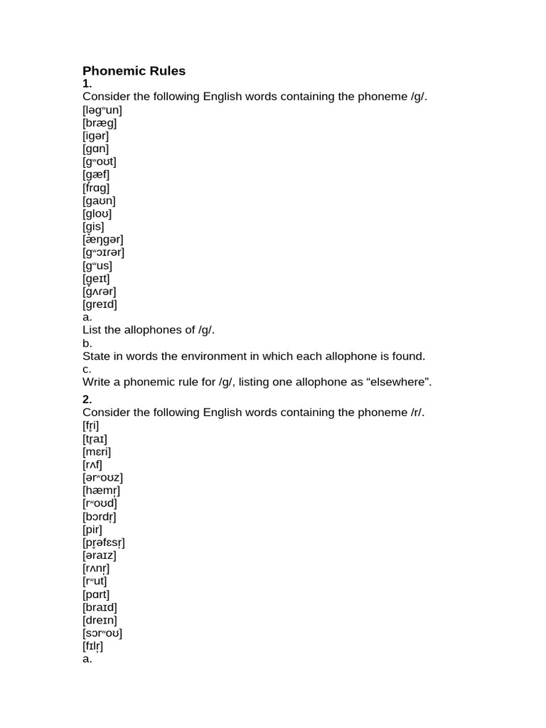 Phonemic Rules Exercises | PDF | Consonant | Vowel