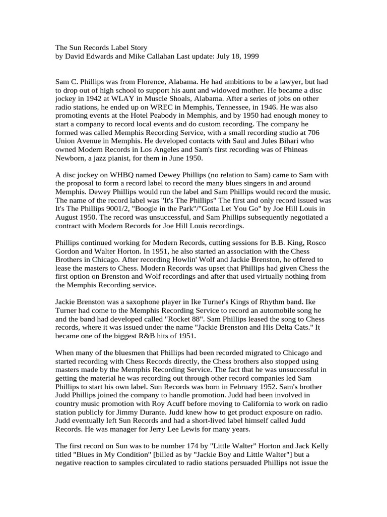 The Sun Records Label Story | PDF | Elvis Presley | American Styles Of ...