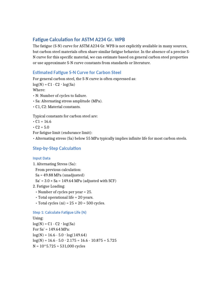 Fatigue Analysis for ASTM A234 WPB | PDF