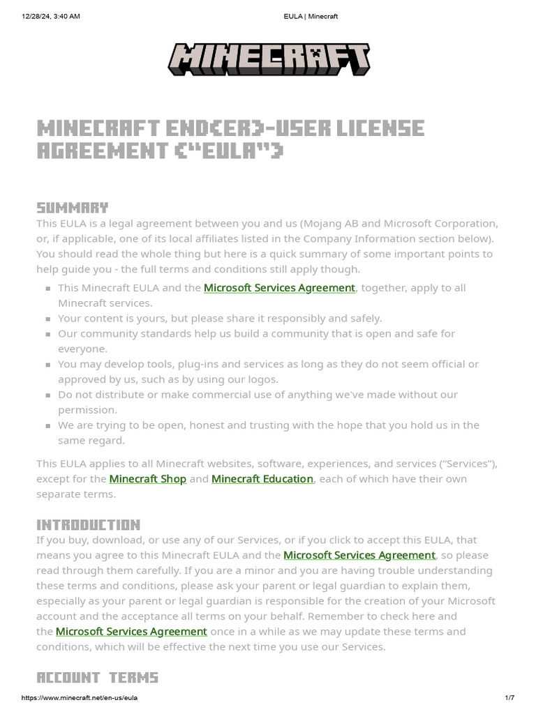 EULA _ Minecraft | PDF | Minecraft