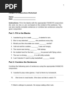 FANBOYS Conjunctions Practice Exercises | PDF