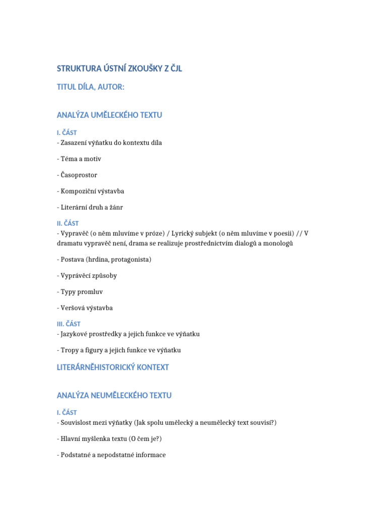 Struktura Ustni Zkousky CJL | PDF