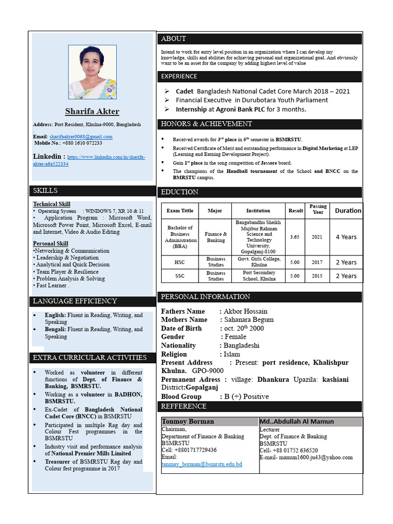 Resume by Sharifa Akter | PDF | Bangladesh