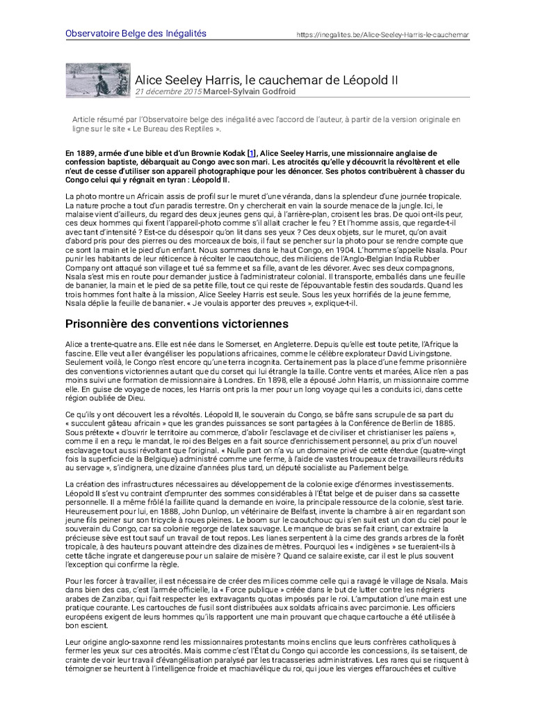 Alice Seeley Harris : témoin des atrocités au Congo | PDF