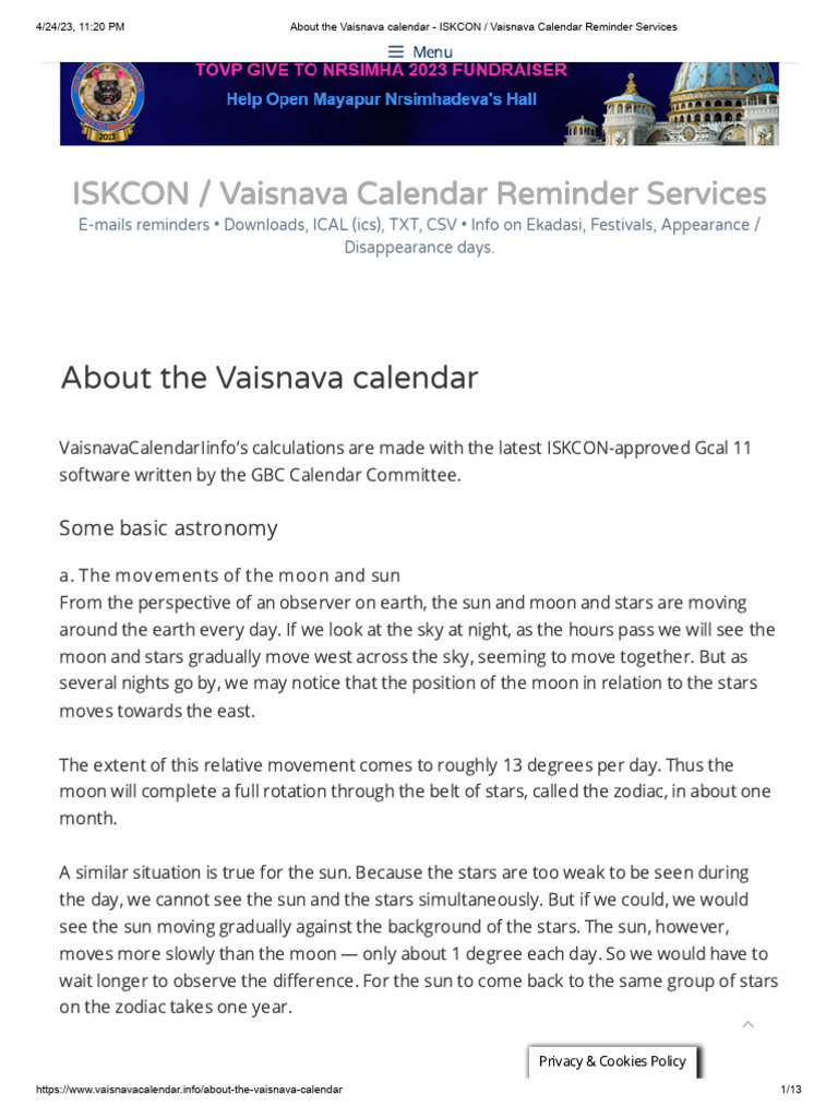 About the Vaisnava calendar - ISKCON _ Vaisnava Calendar Reminder ...