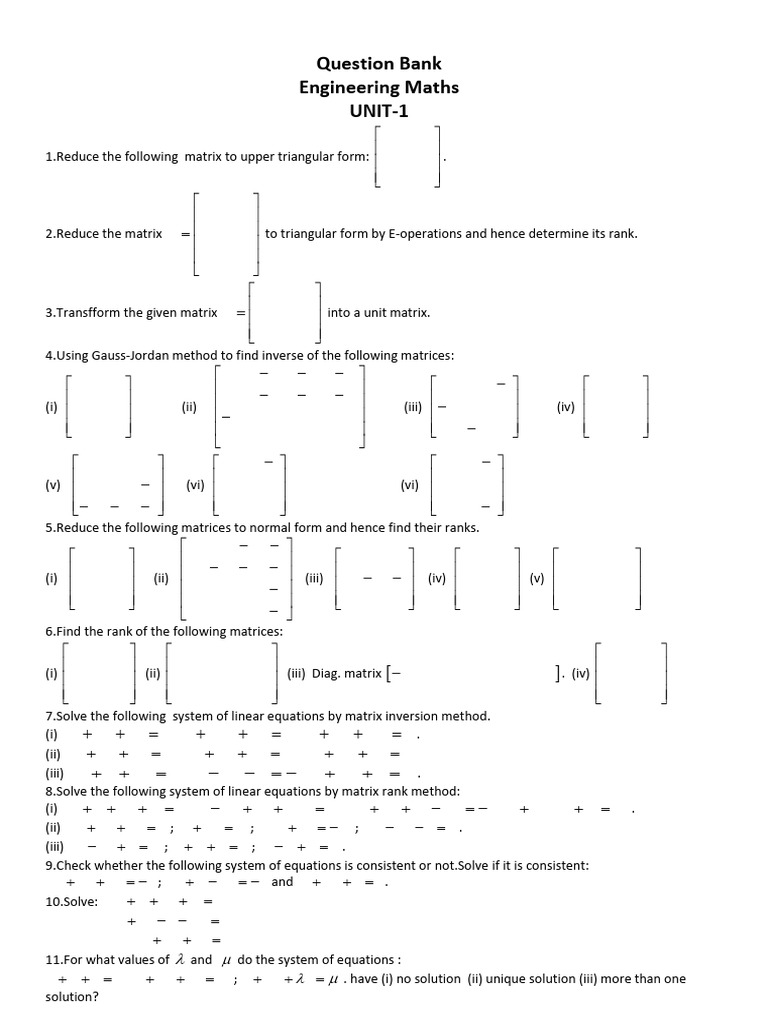B.Tech 1st CSE QUESTION BANK | PDF | Eigenvalues And Eigenvectors | Matrix (Mathematics)