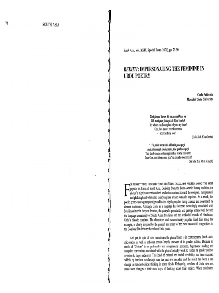 Rekhti Impersonating the Feminine in Urd Rotated | PDF