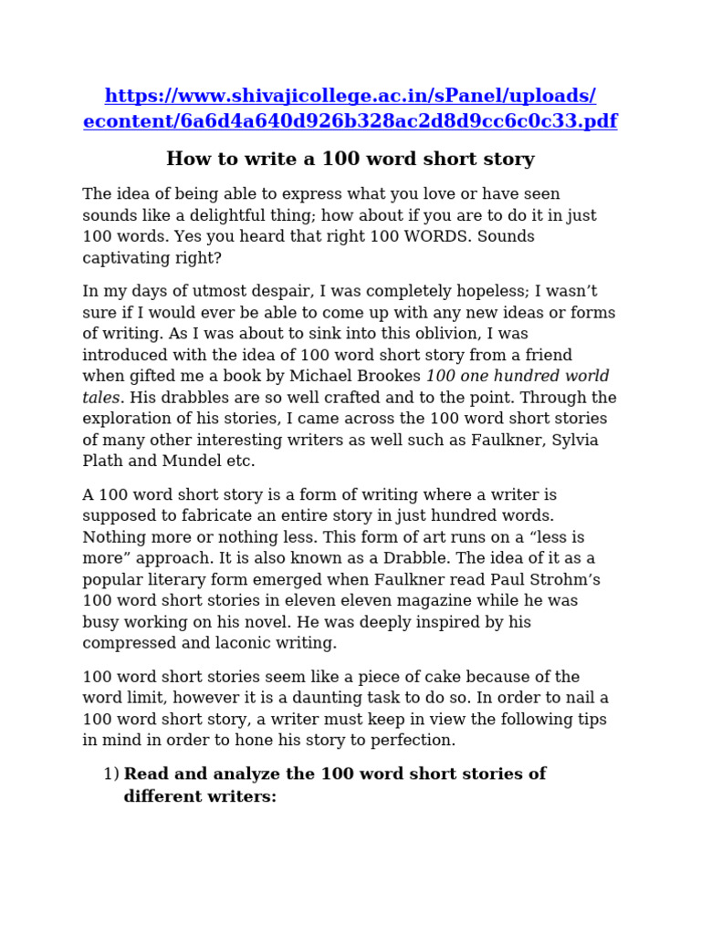 100 Word Short Story | PDF