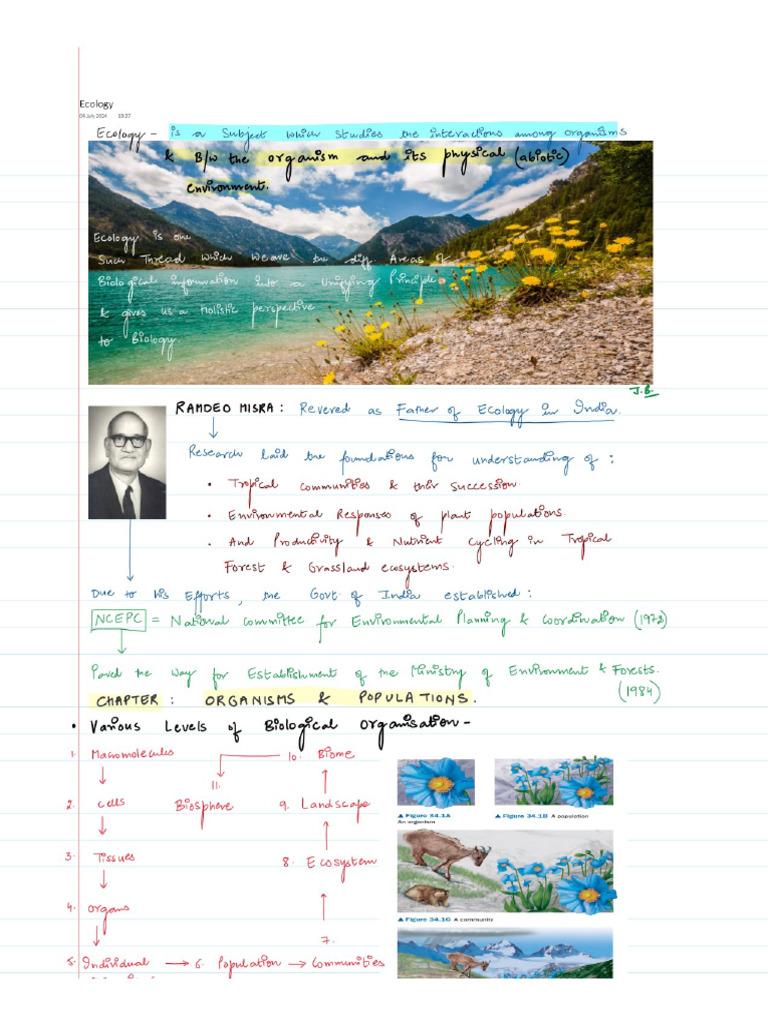 Ecology (Organisms and Populations) Notes 2024 | PDF
