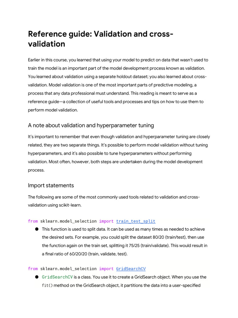 Reference Guide - Validation & Cross-Validation | PDF | Cross Validation (Statistics ...