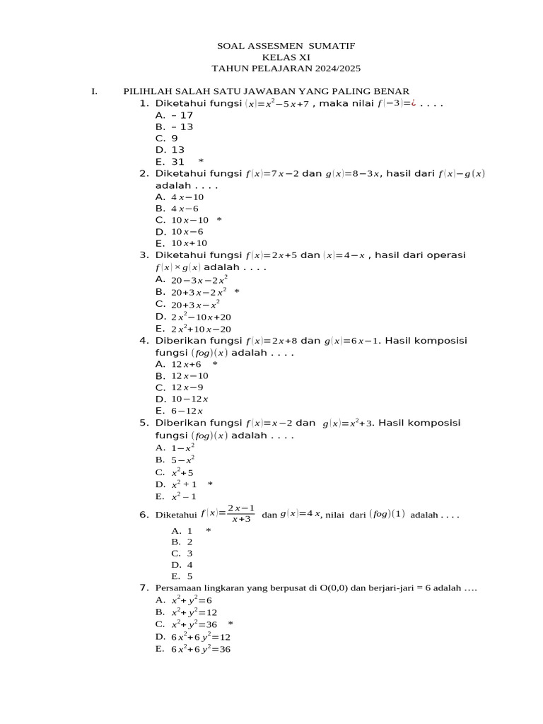 Soal Aas 2425 Ganjil Kelas Xi Mexi | PDF