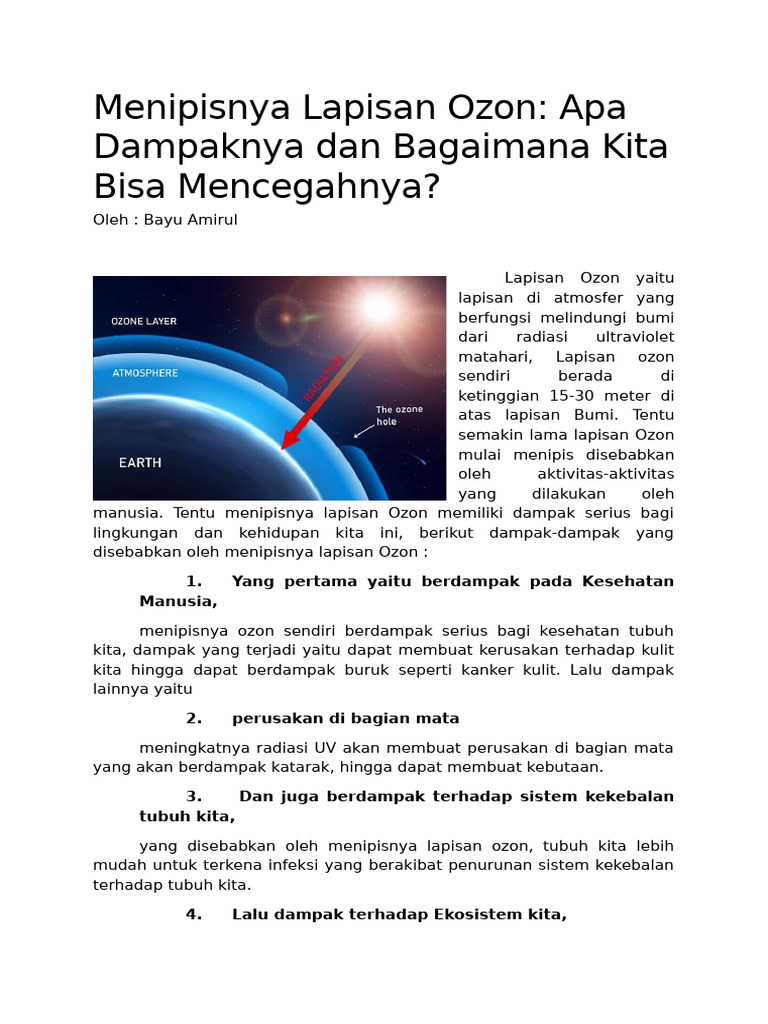 Menipisnya Lapisan Ozon Apa Dampaknya Dan Bagaimana Kita Bisa Mencegahnya | PDF