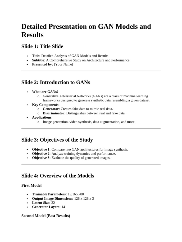 Detailed Presentation On GAN Models and Results | PDF | Cognitive ...