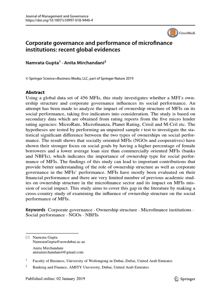 Corporate Governance and Performance of | PDF | Microfinance | Statistics