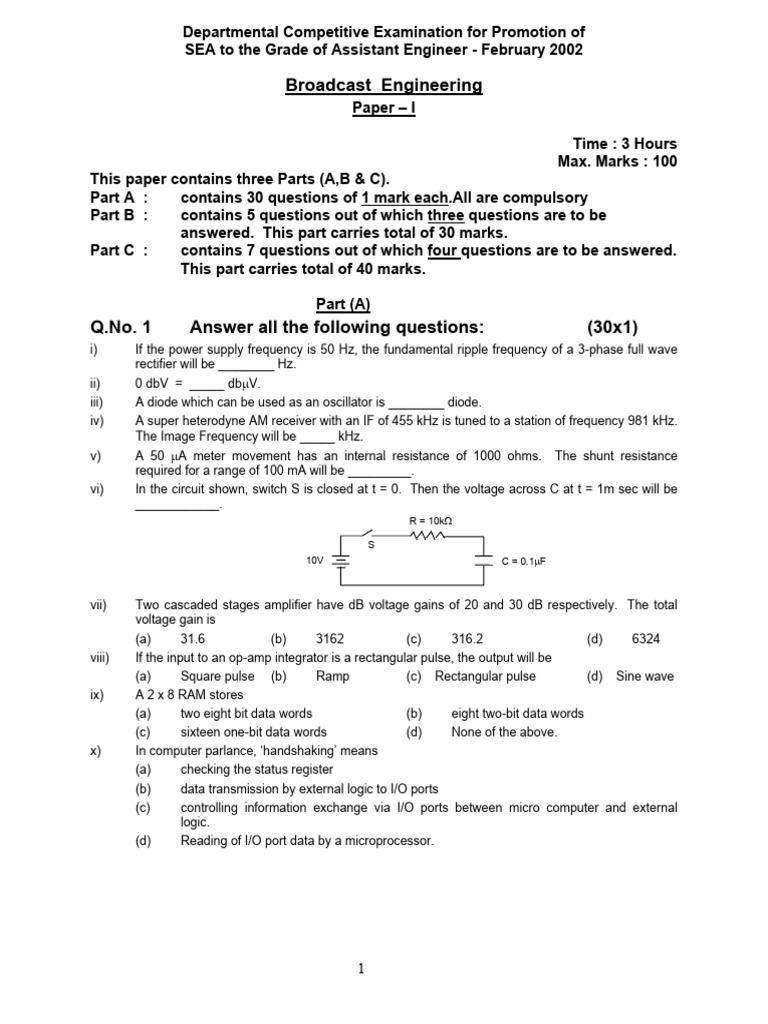 Question Papers - SEA To AE Examination - 2002 | PDF | Frequency ...