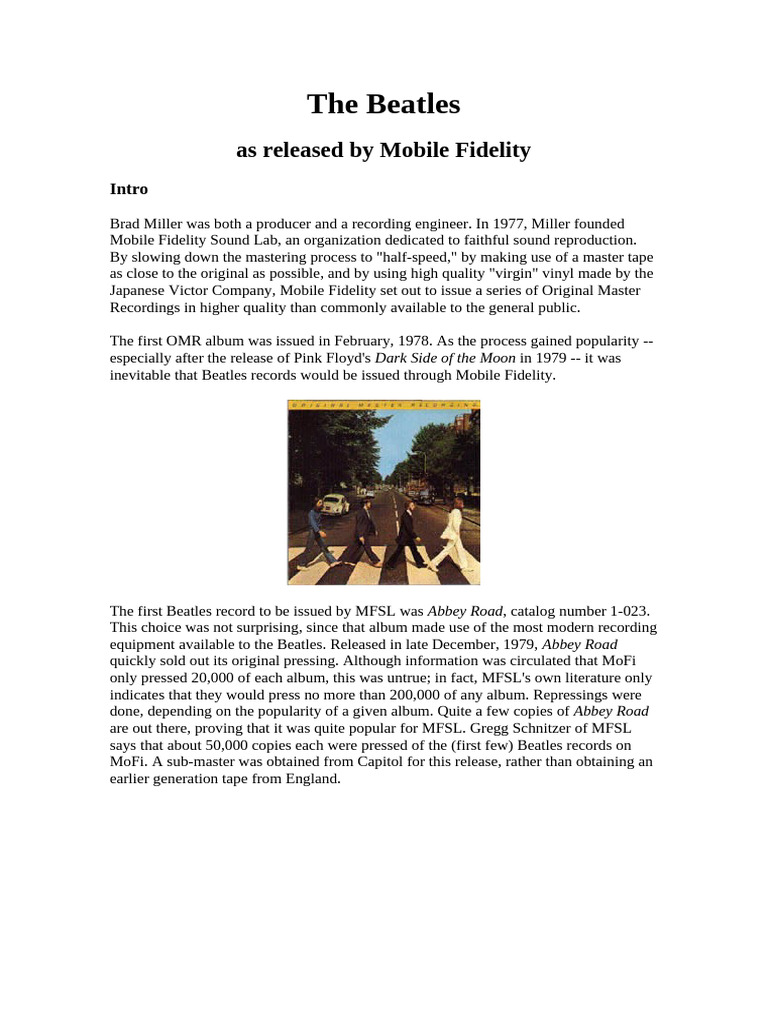 The Beatles by Mobile Fidelity | PDF | Albums | Lp Record