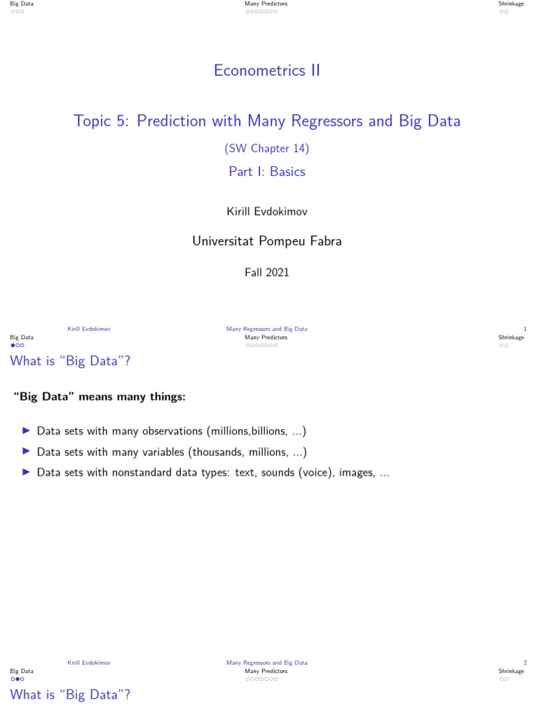 Big Data: Prediction with Many Regressors | PDF | Ordinary Least ...