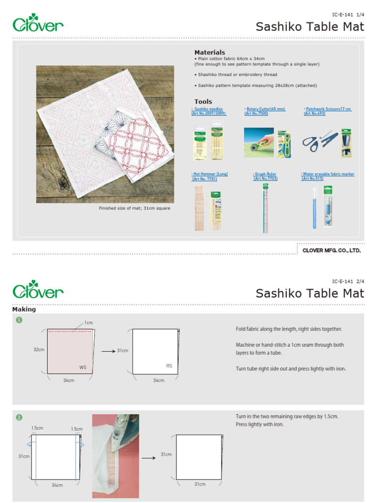 Sashiko Table Mat: Materials | PDF