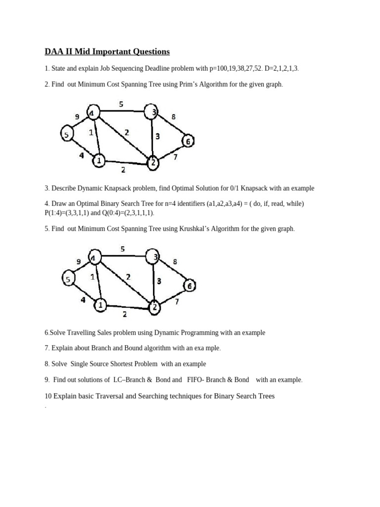 DAA II Mid Important Questions | PDF