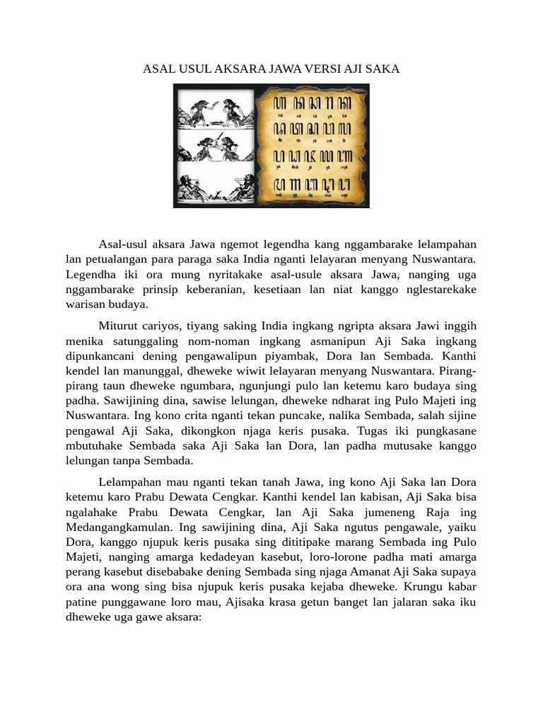 Asal Usul Aksara Jawa Versi Aji Saka | PDF