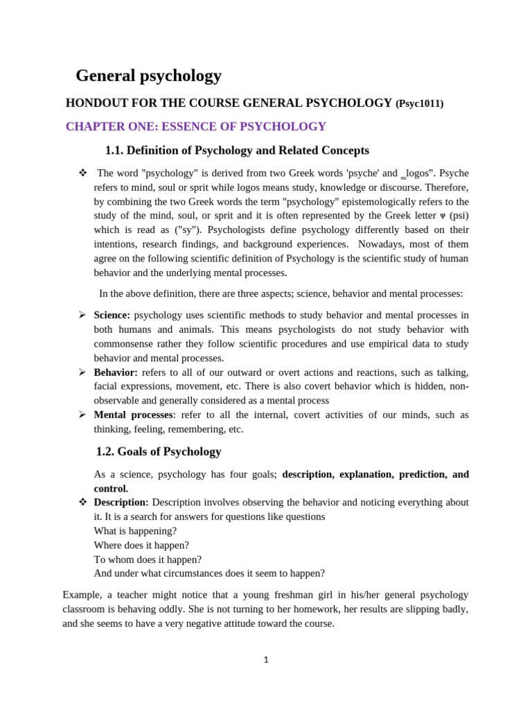 General Psychology Chapter 1 | PDF | Psychology | Mind