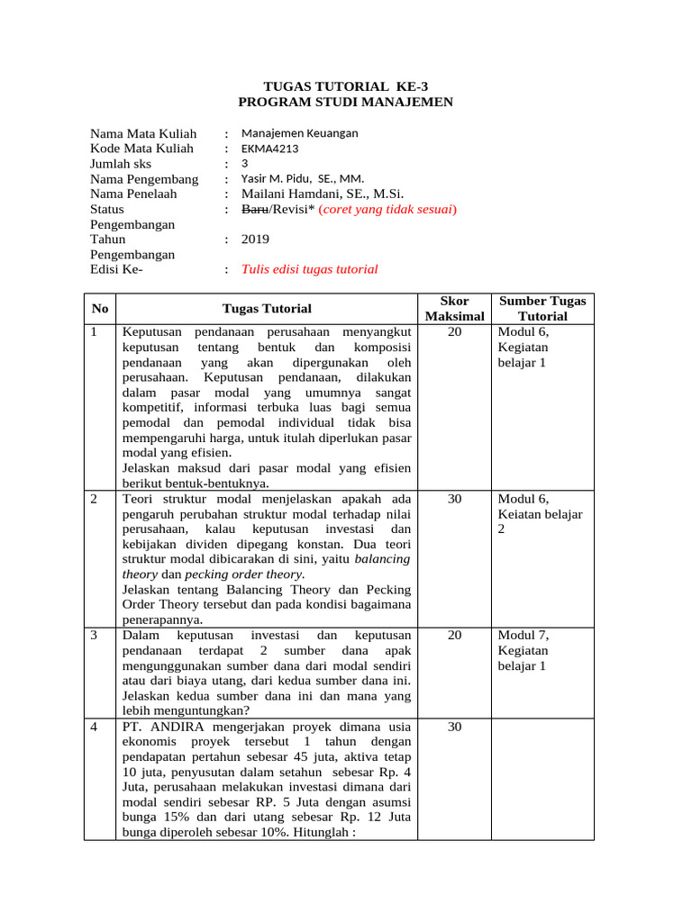 Soal Tugas KE 3 m.keuangan | PDF