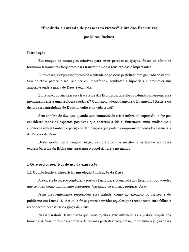 Proibida A Entrada de Pessoas Perfeitas - Por Micael Barbosa | PDF ...