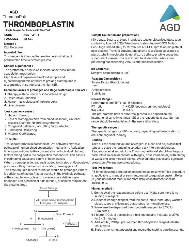 Thromboplastin Thrombopak | PDF | Coagulation | Clinical Medicine