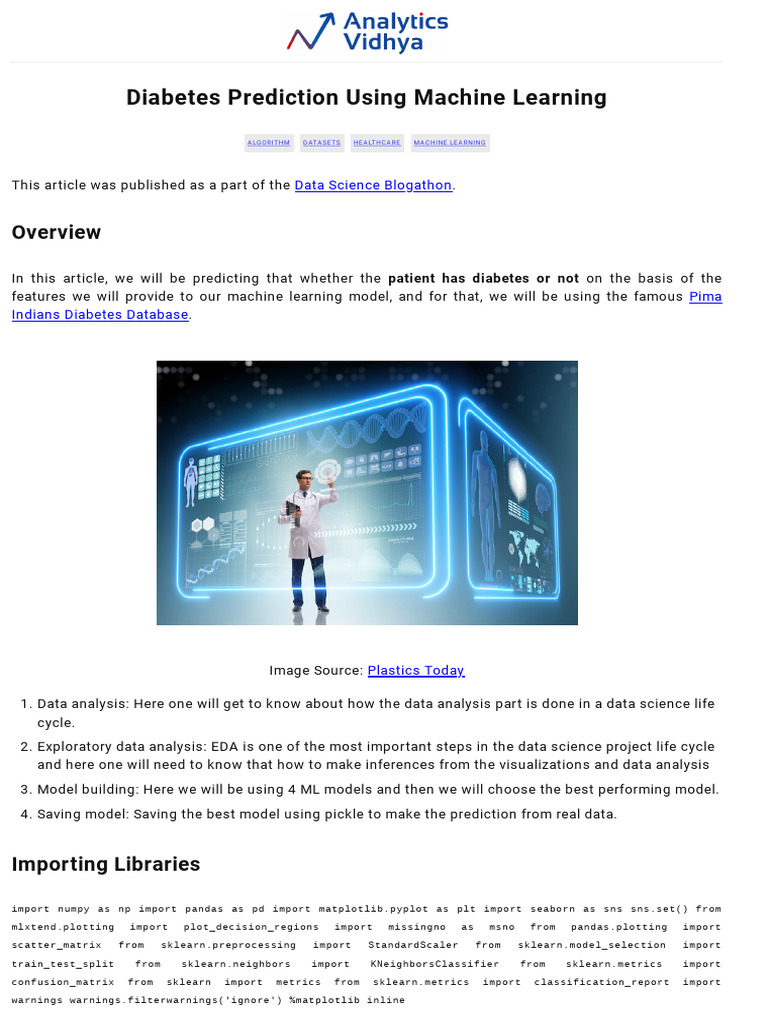 Diabetes Prediction with ML Techniques | PDF | Support Vector Machine ...
