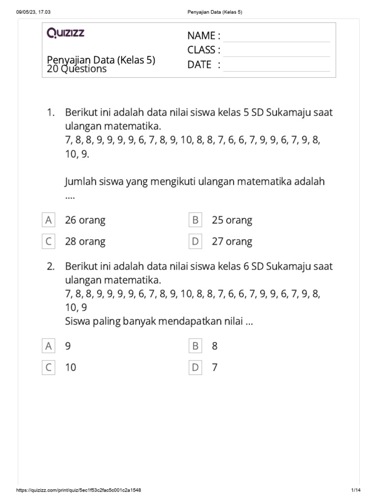 Penyajian Data (Kelas 5) | PDF