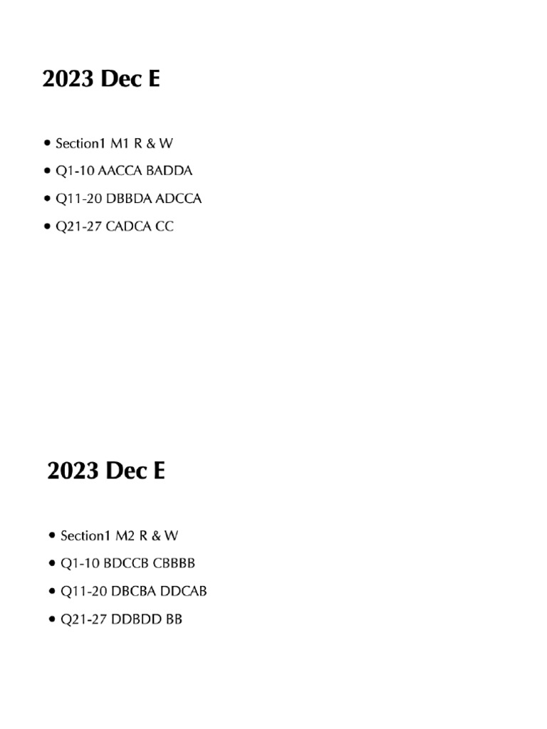 2023 Dec Digital SAT Test 2 Answer Key | PDF