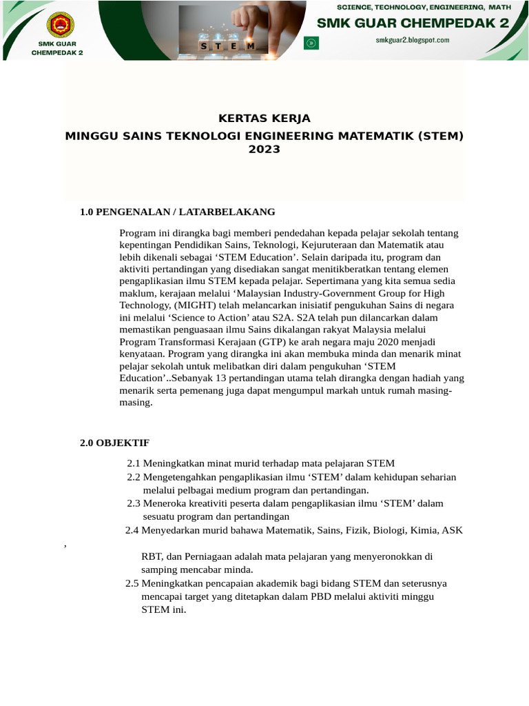 Kertas Kerja Minggu Stem 2023 | PDF